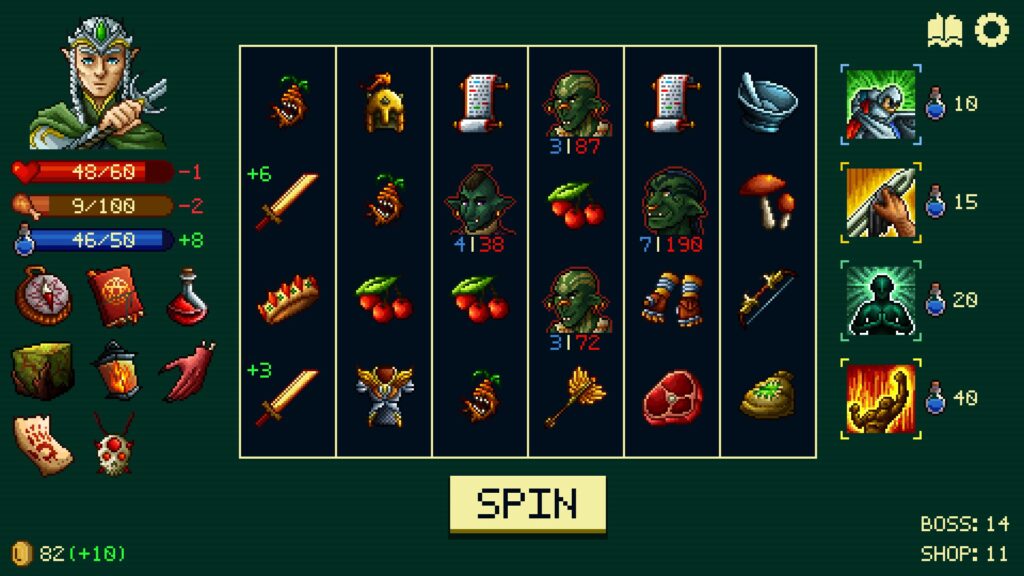 Spinny Dungeon: Fight monsters advancing through roguelike slot reels